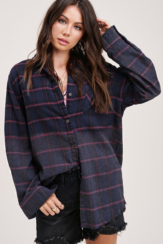 Kayla Long Sleeve Oversized Raw Cut Hem Button up Shirt - Etsy