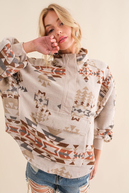 Aztec Western Pullover Oversized Aztec Print Jacket Kangaroo Pocket ...