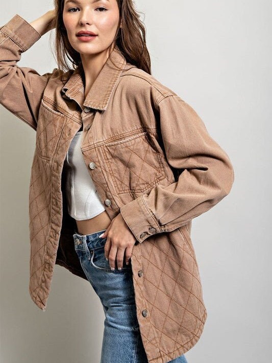 Quilted Button Down Jacket Quilted Shacket Camel Color Shacket - Etsy