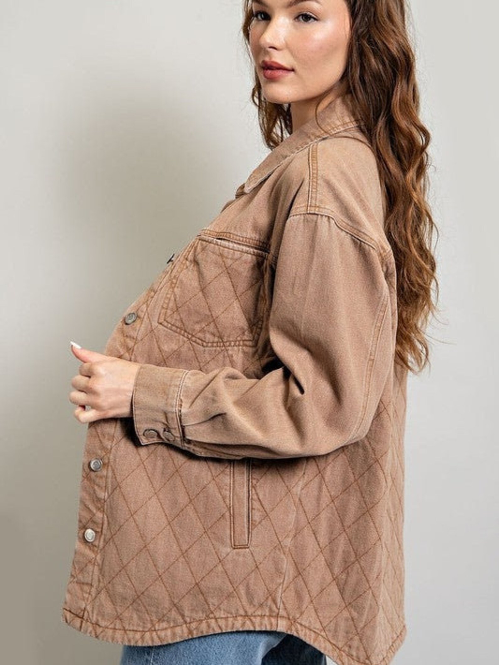 Quilted Button Down Jacket Quilted Shacket Camel Color Shacket - Etsy