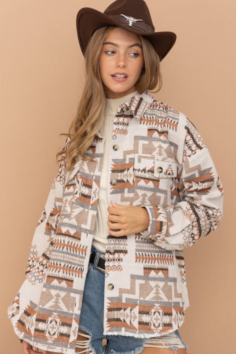 Aztec Western Style Long Sleeve Jacket Shacket - Etsy