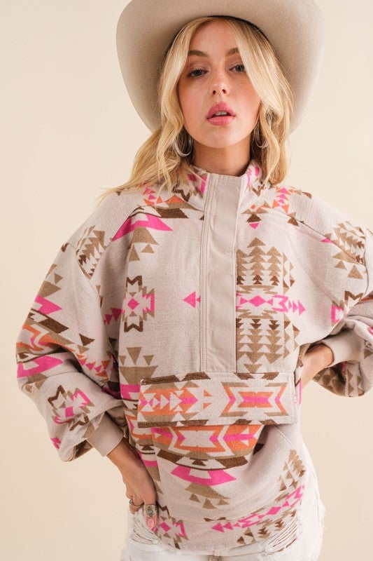Aztec Western Pullover Oversized Aztec Print Jacket Kangaroo Pocket ...