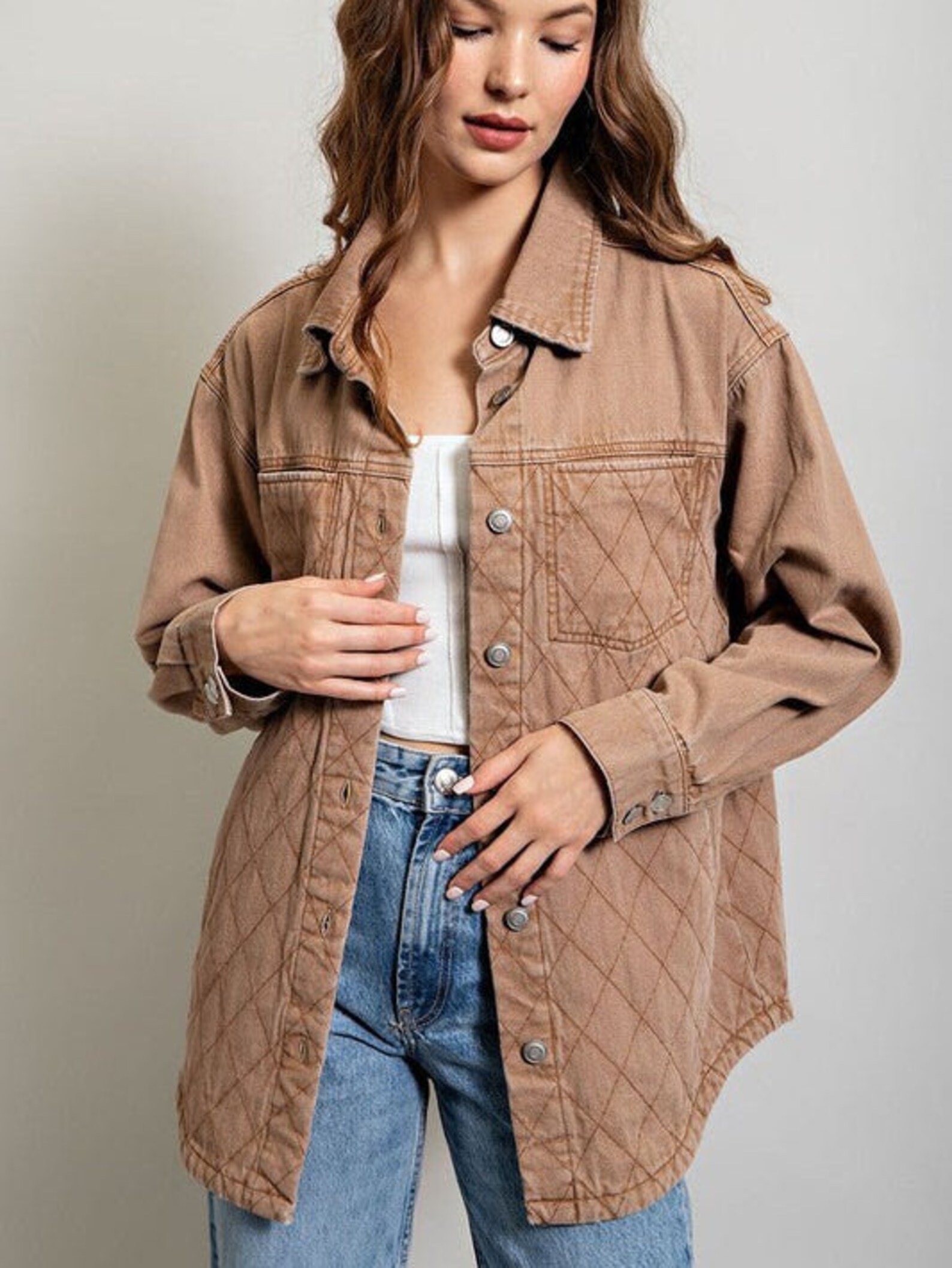 Quilted Button Down Jacket Quilted Shacket Camel Color Shacket - Etsy