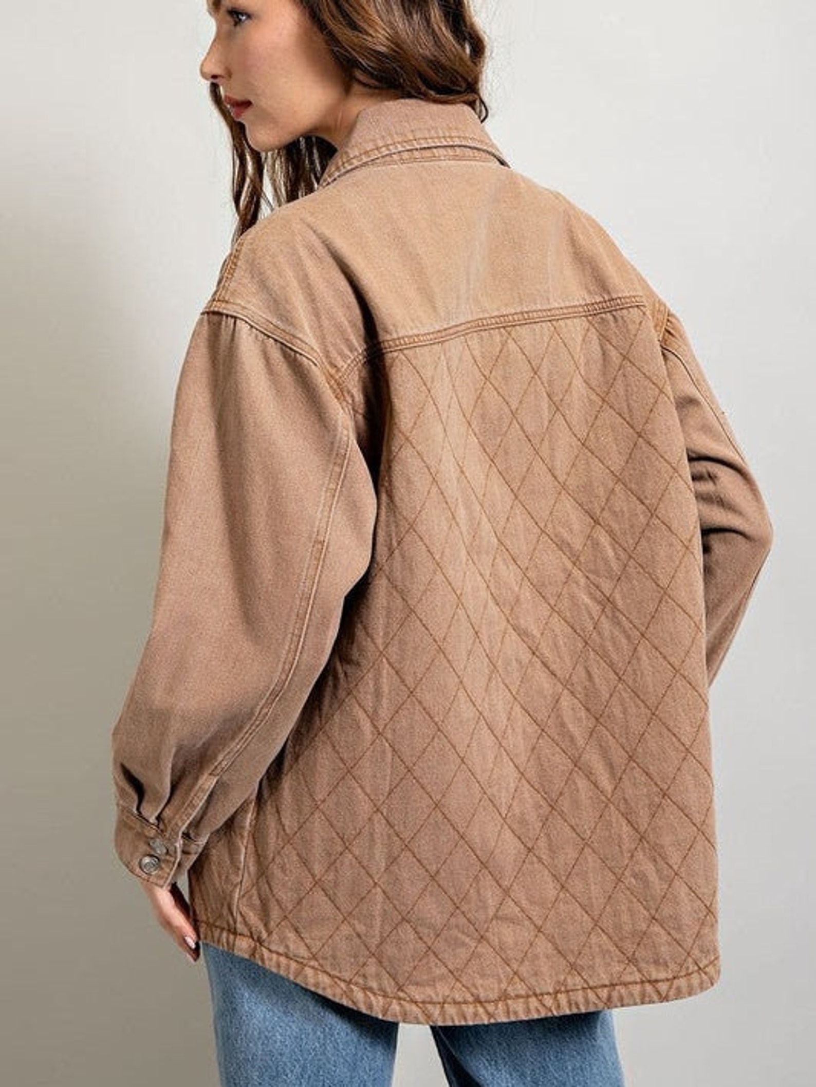 Quilted Button Down Jacket Quilted Shacket Camel Color Shacket - Etsy