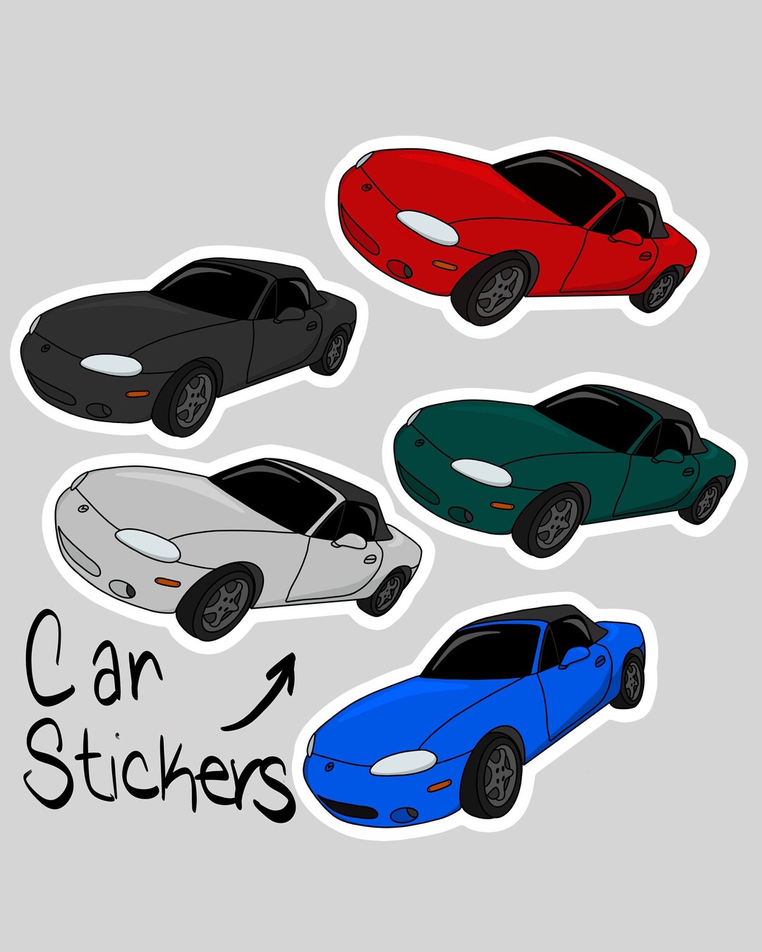 Custom Miata NB Car Sticker Pack Cartoon Waterproof Customizable - Etsy
