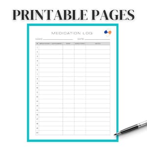 Medication Tracker, Printable Health Log, Medical Chart, Daily Medication Dosage Binder ...