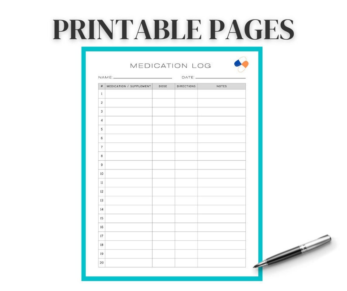 Medication Tracker, Printable Health Log, Medical Chart, Daily ...