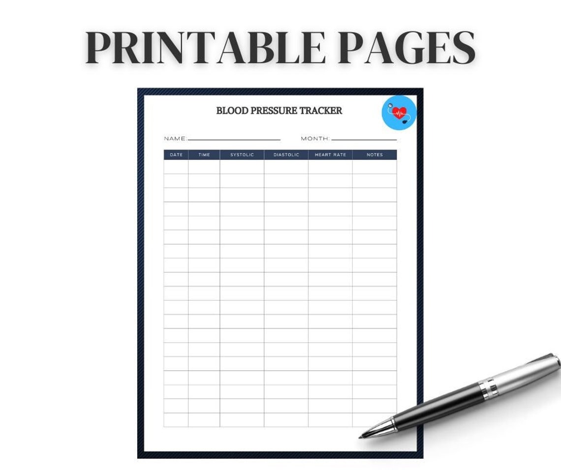 Blood Pressure Tracker, Printable Blood Pressure Log, Medical Chart ...