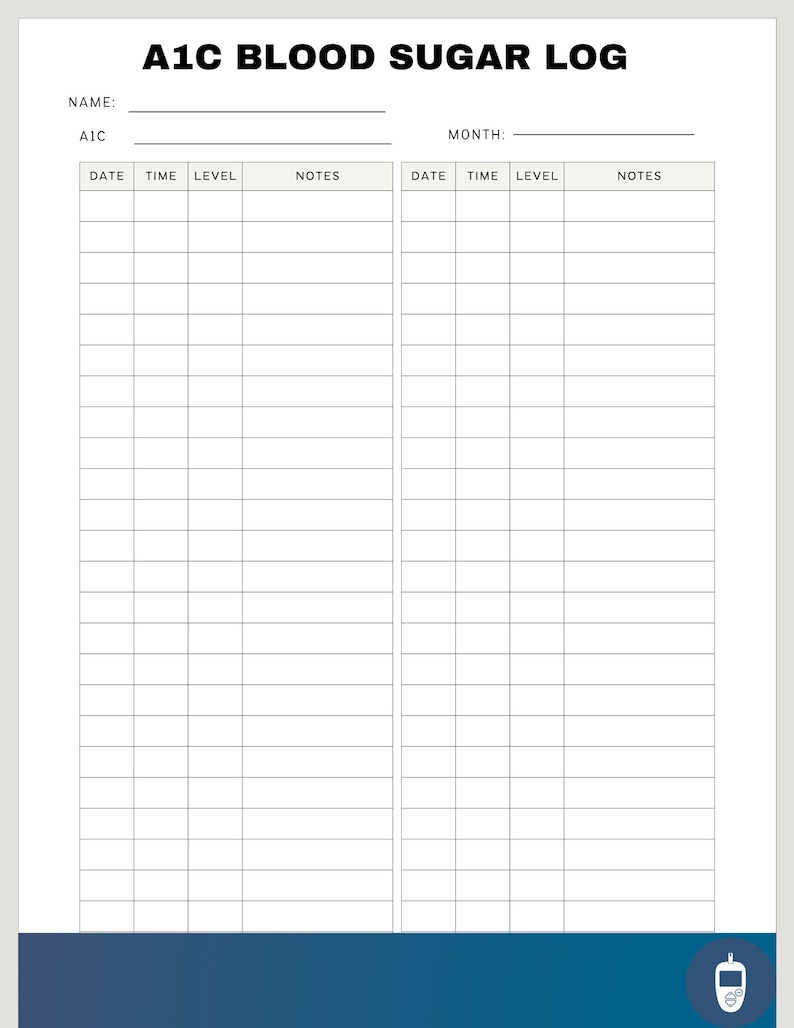A1C Blood Glucose Tracker, Printable Blood Sugar Log, Medical Checklist ...