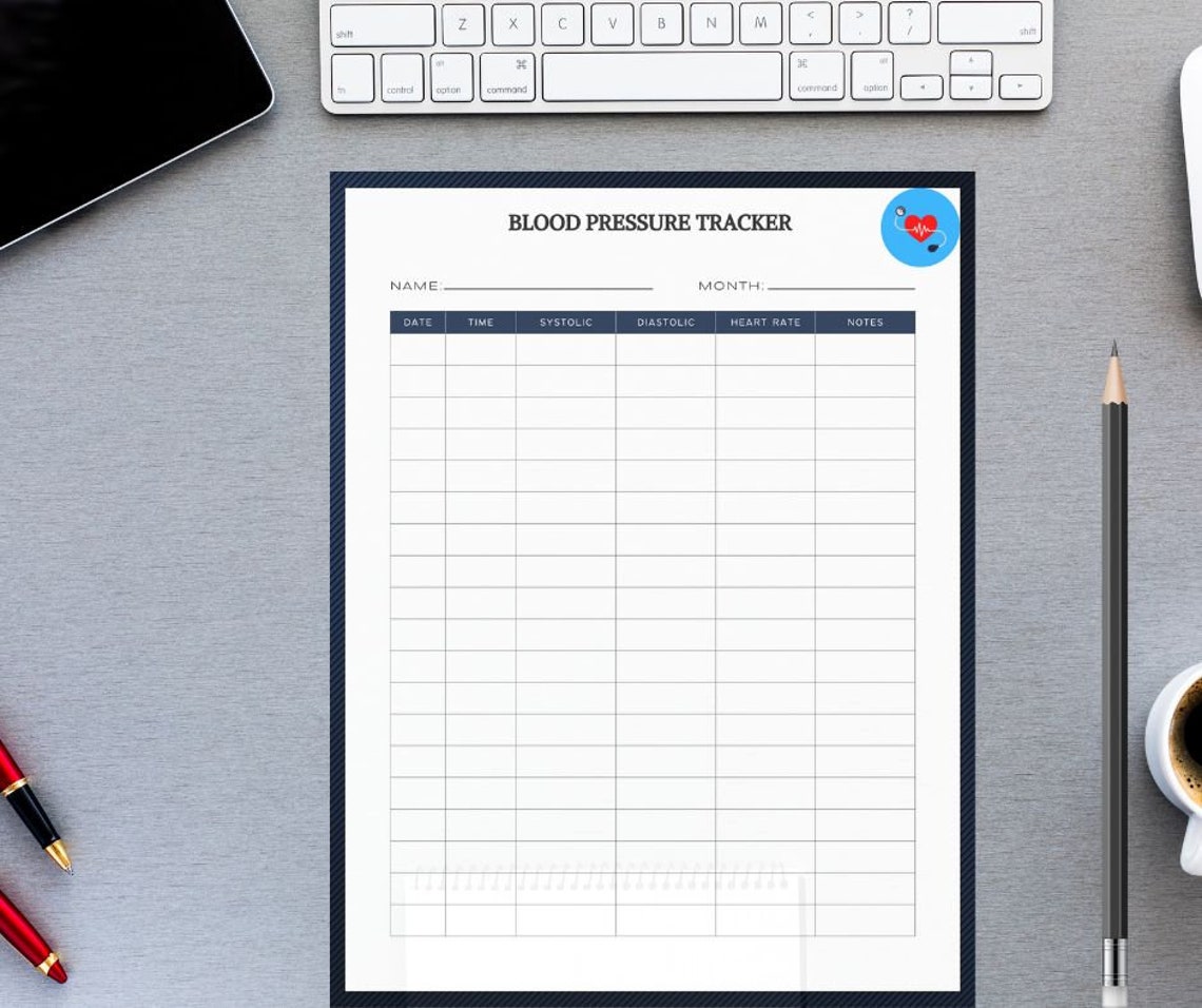 Blood Pressure Tracker, Printable Blood Pressure Log, Medical Chart ...
