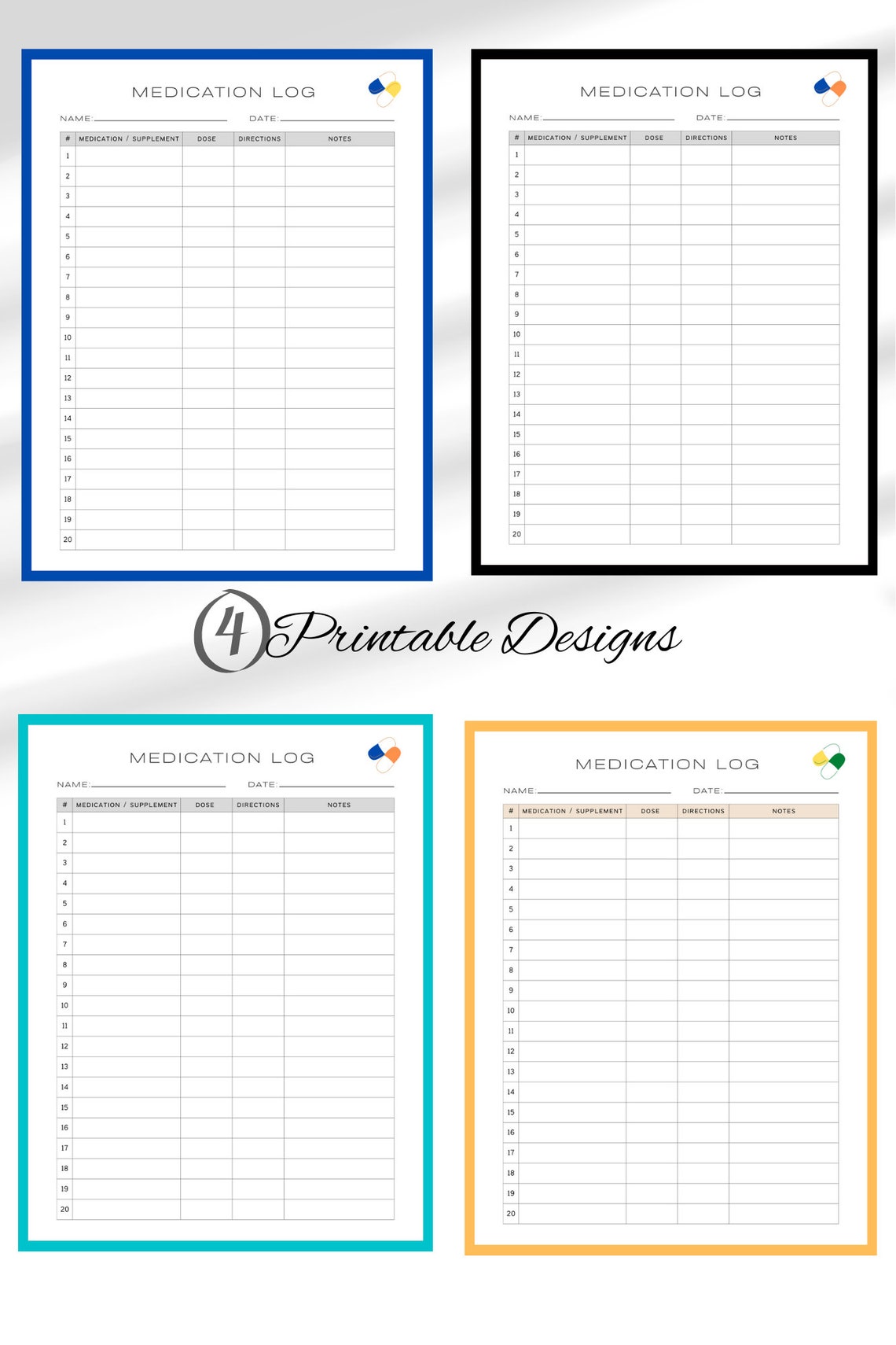 Medication Tracker, Printable Health Log, Medical Chart, Daily ...