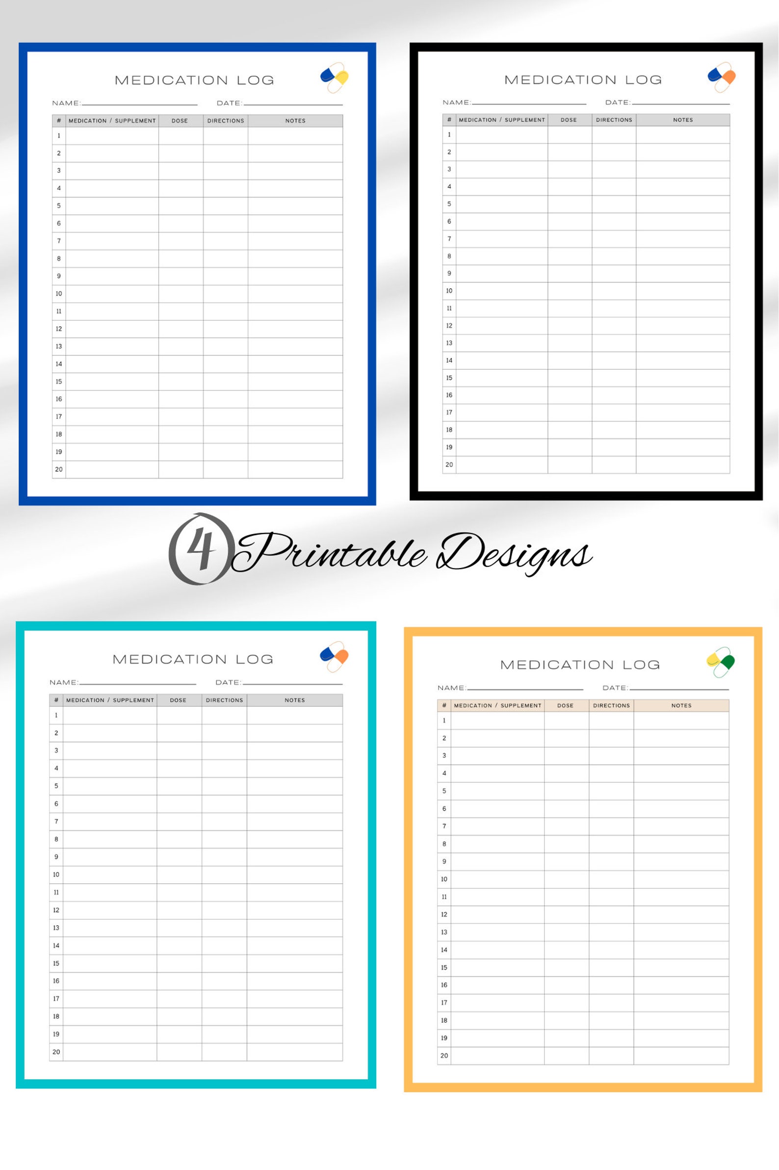 Medication Tracker, Printable Health Log, Medical Chart, Daily ...