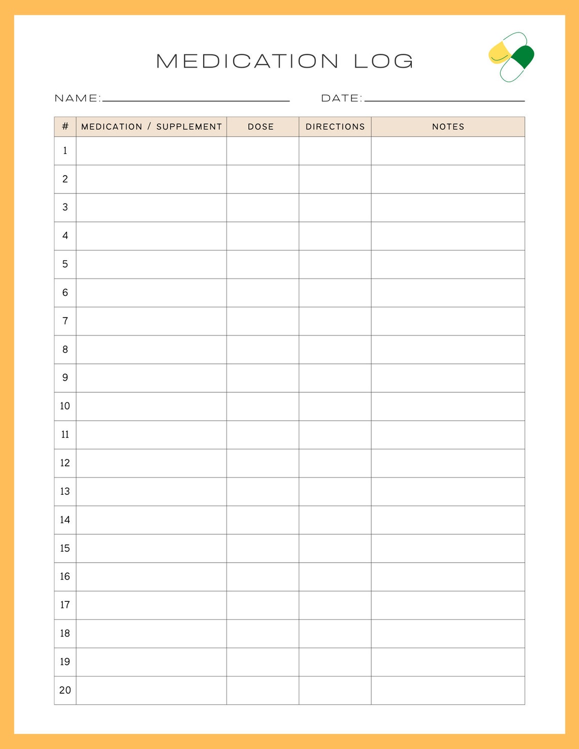 Medication Tracker, Printable Health Log, Medical Chart, Daily ...
