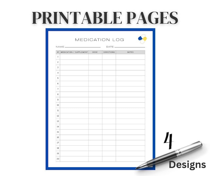 Medication Tracker, Printable Health Log, Medical Chart, Daily ...