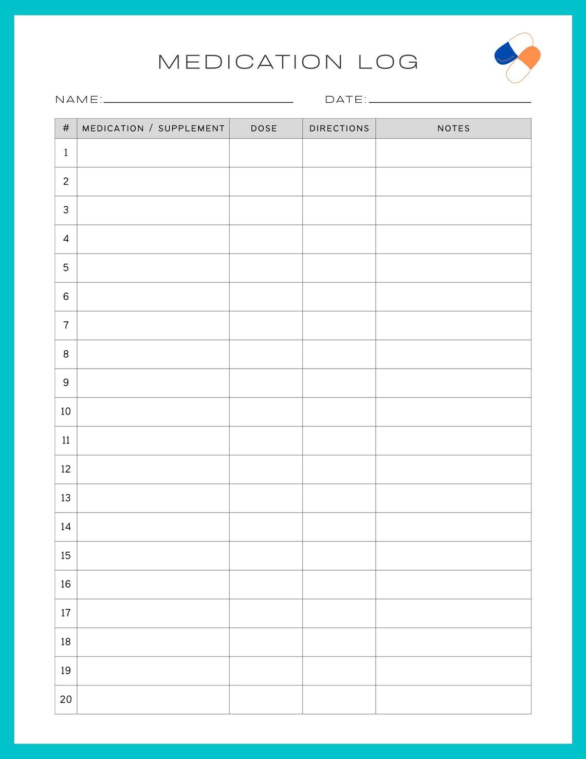 Medication Tracker, Printable Health Log, Medical Chart, Daily ...