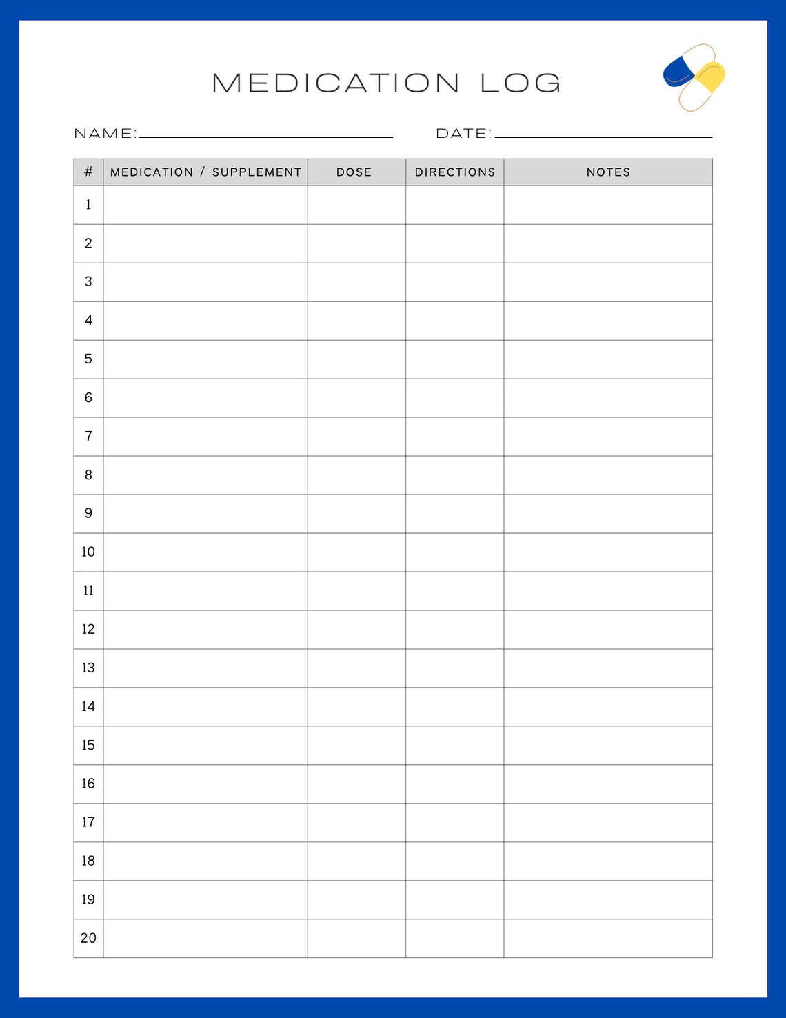 Medication Tracker, Printable Health Log, Medical Chart, Daily ...