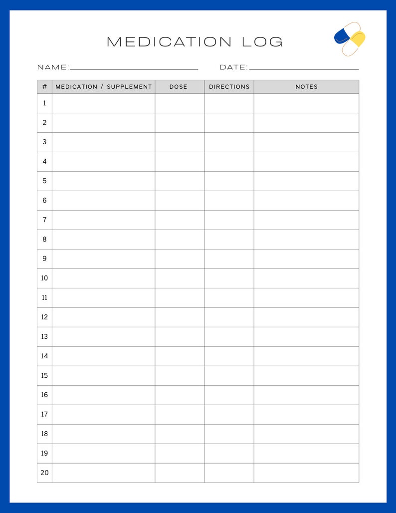 Medication Tracker, Printable Health Log, Medical Chart, Daily ...