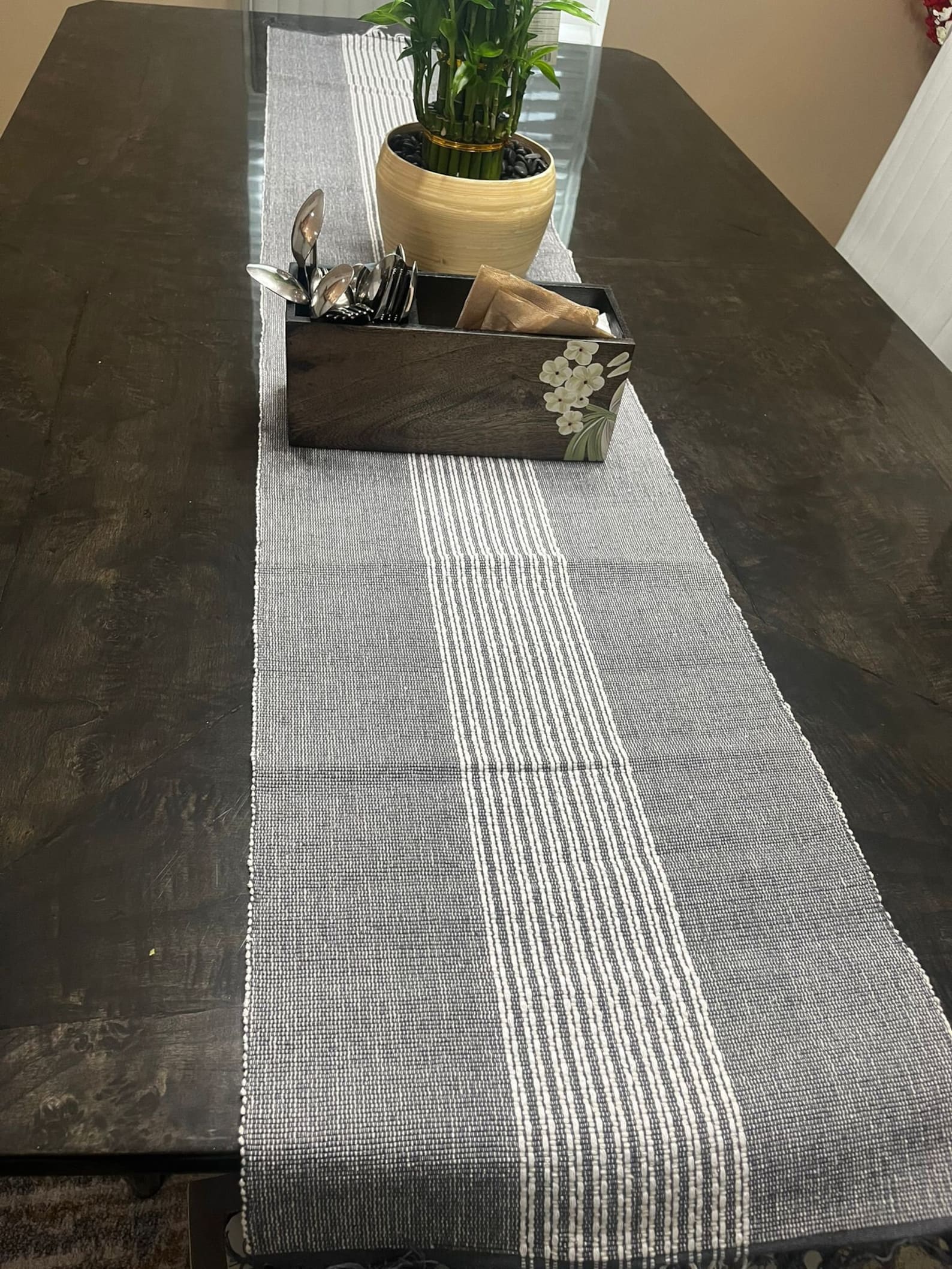 Table Runner Modern Table Runner Handcrafted Textured Cotton Table ...