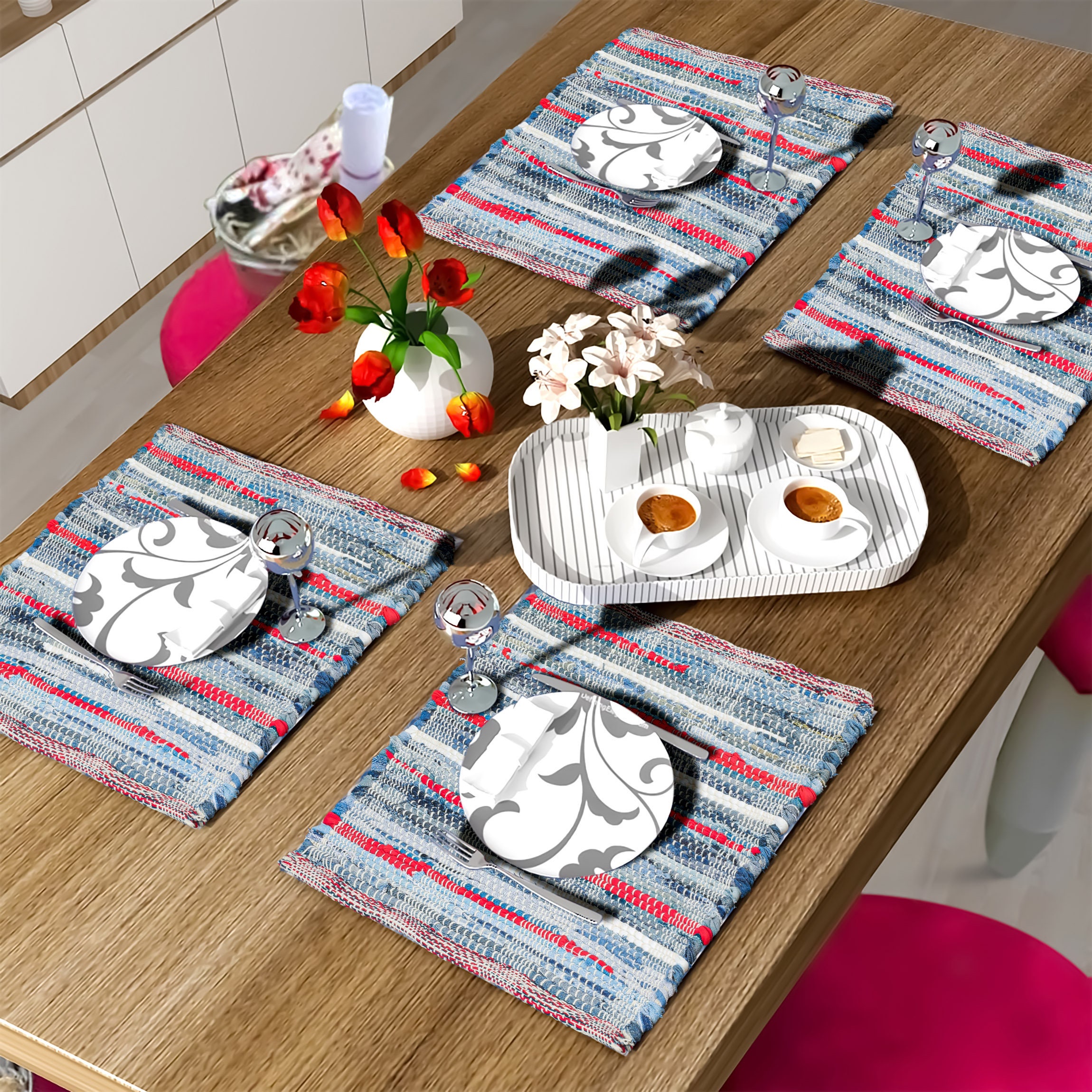 Eco Friendly Denim Placemats set of 4, Size: 14''x18''. Rustic ...