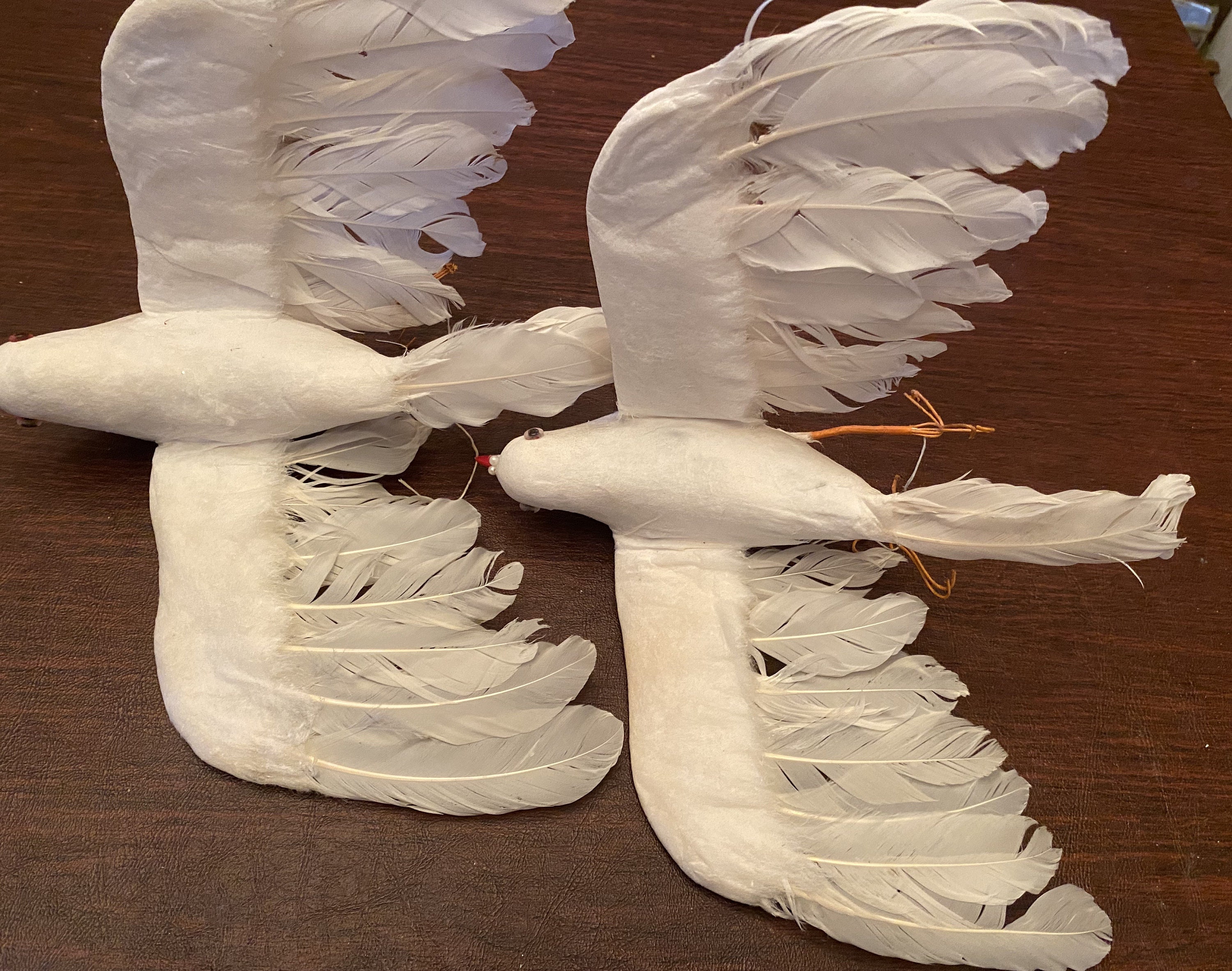 Artificial Doves 11 Inch Wingspan White Flocked Body and Natural ...
