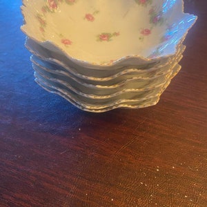 Antique M Z Austria 1-10” Ruffled Bowl Rose Pattern & 6- 5”ruffled ...
