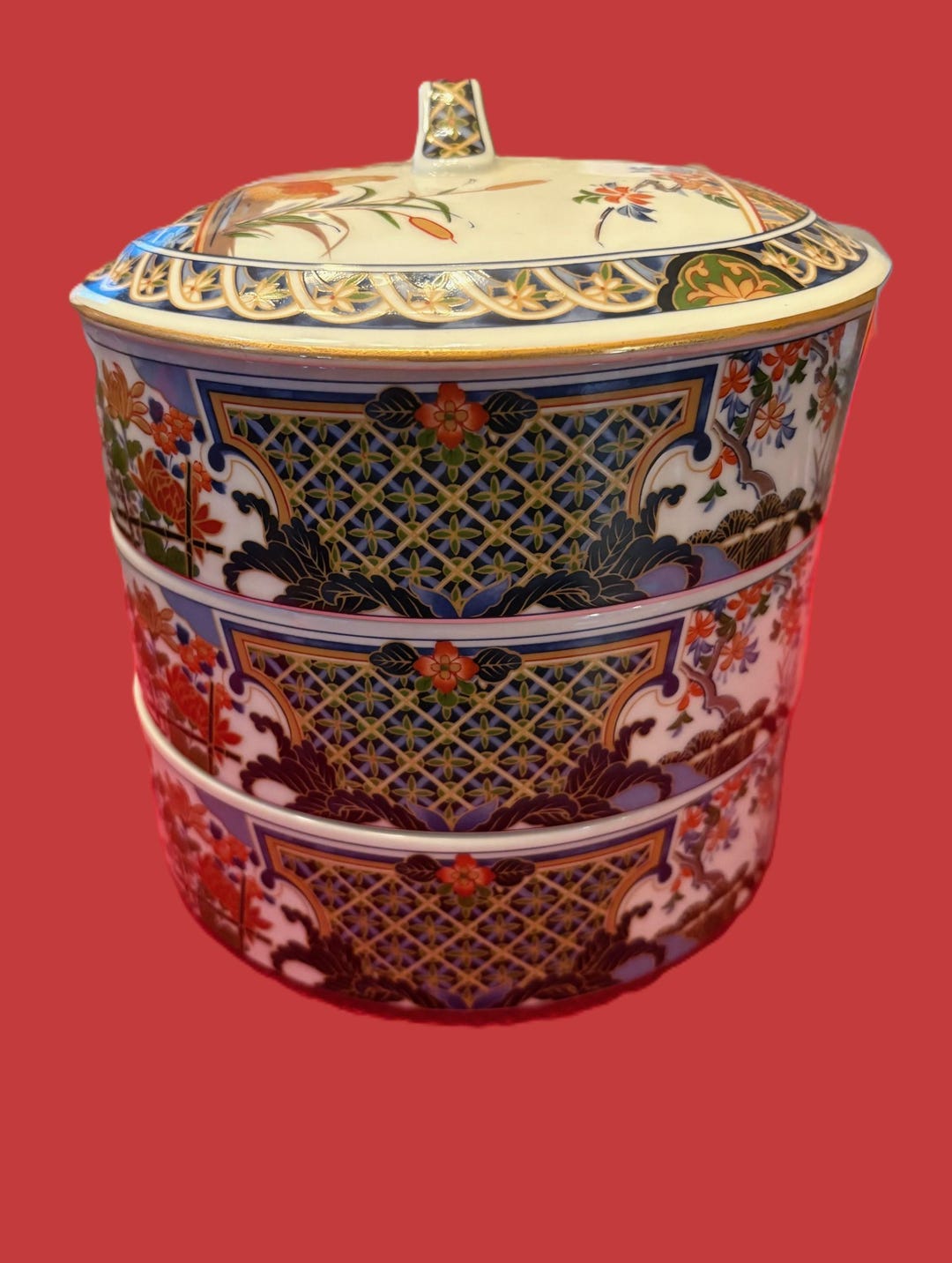 Floral Japanese Porcelain 3 Tier Stack Bento Bowls Dishes With Lid Made ...