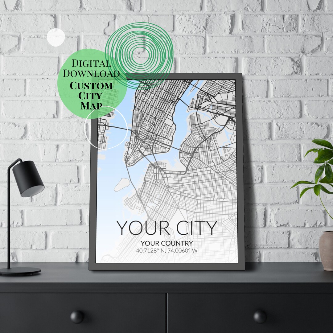Custom City Map Custom Map Art Personalized Map Gift - Etsy