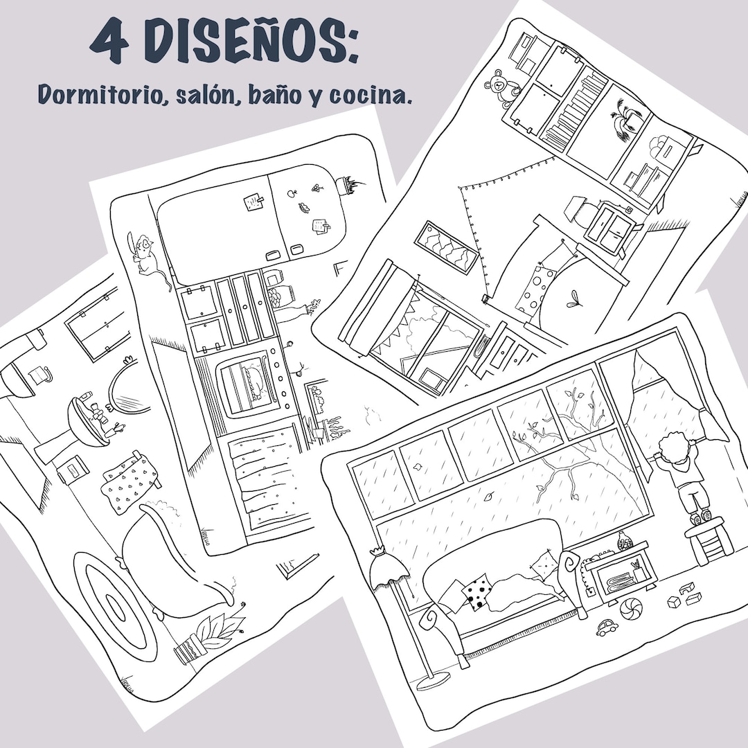 Printable Kids Room Coloring Pages, 4 Coloring Sheets, House Art ...