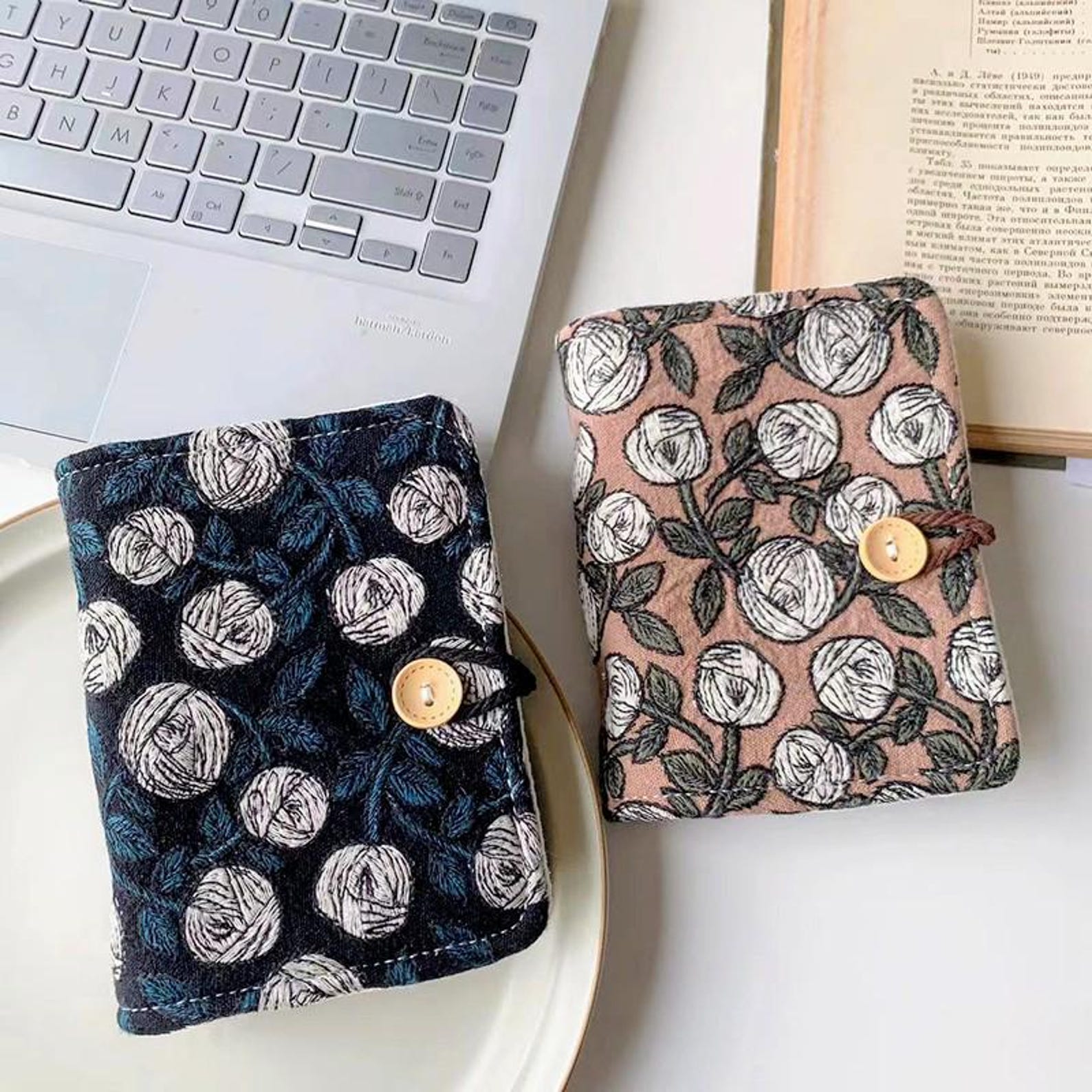 A7 Rose Embroidery Mini Pocket Size Ring Binder + 90 Sheets/180 Pages ...