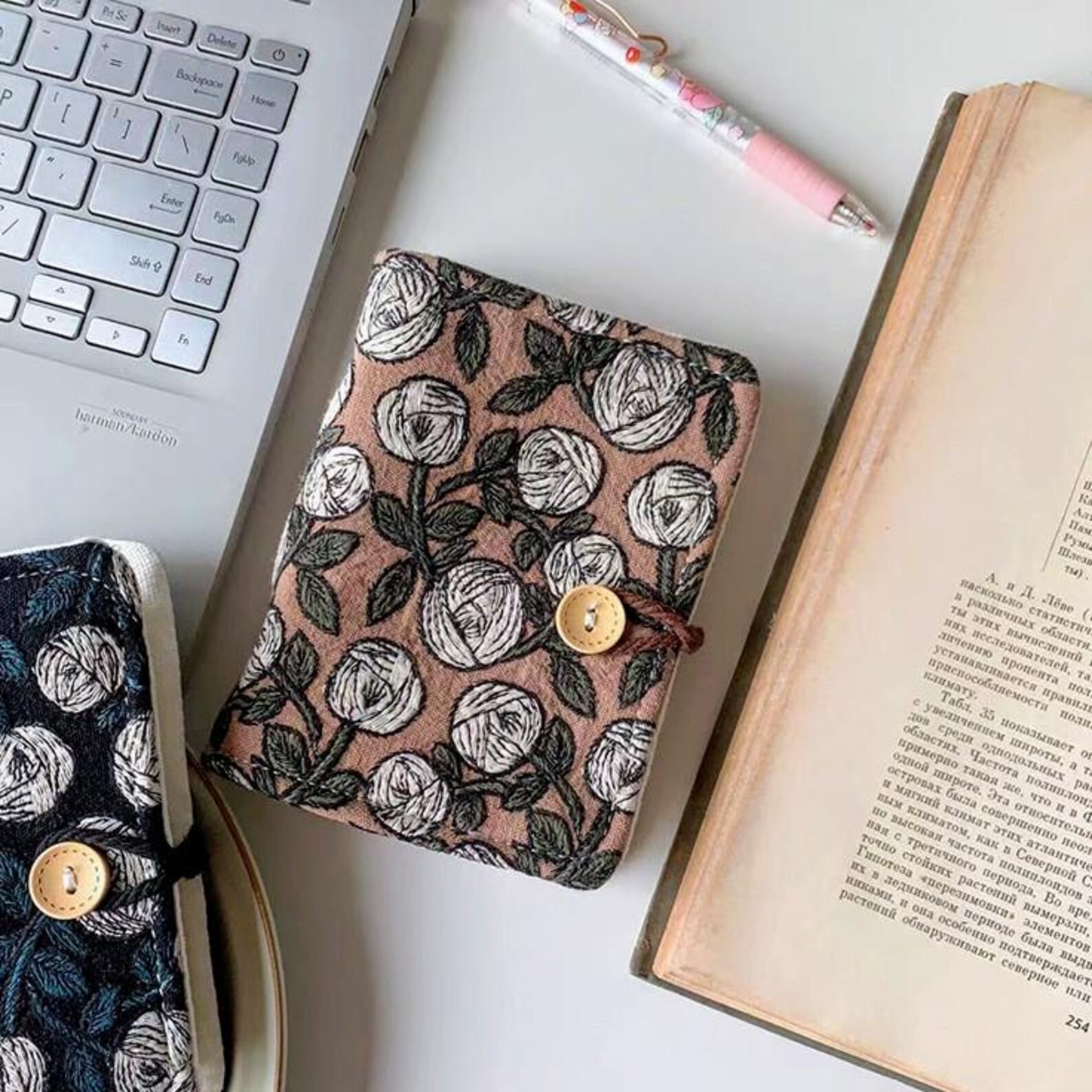 A7 Rose Embroidery Mini Pocket Size Ring Binder + 90 Sheets/180 Pages ...