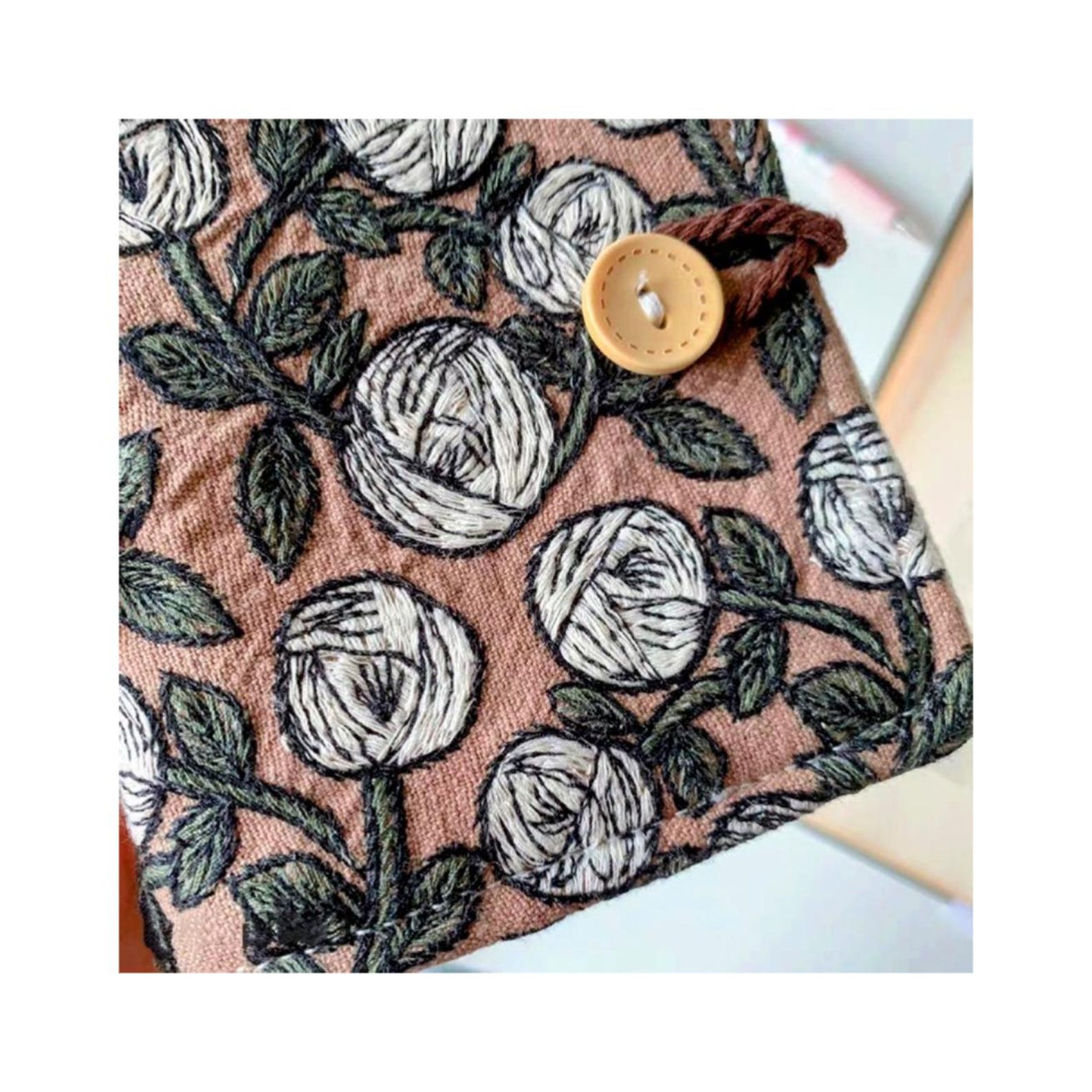 A7 Rose Embroidery Mini Pocket Size Ring Binder + 90 Sheets/180 Pages ...