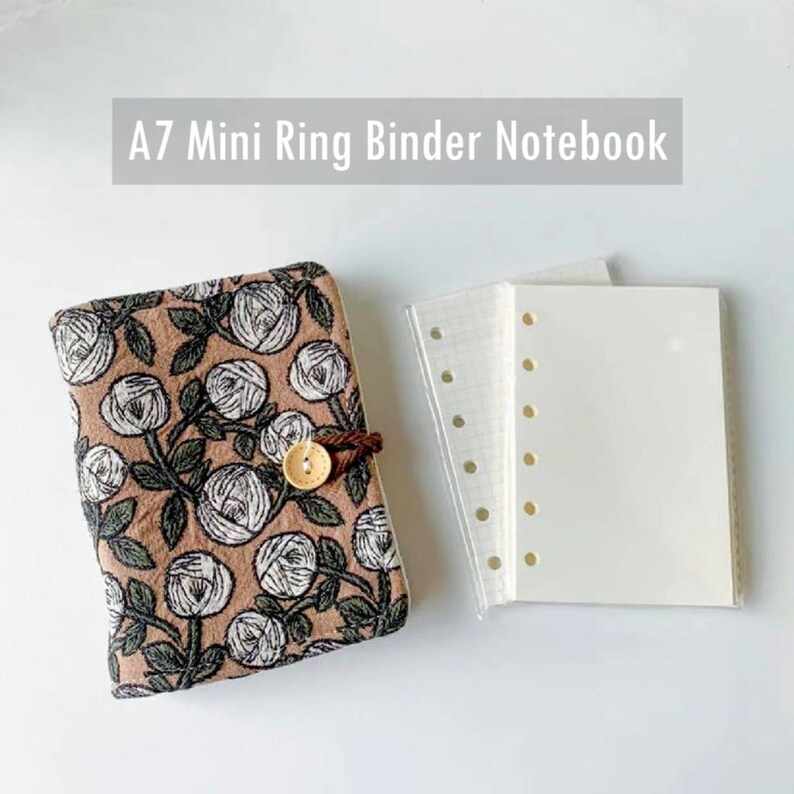 A7 Rose Embroidery Mini Pocket Size Ring Binder + 90 Sheets/180 Pages ...