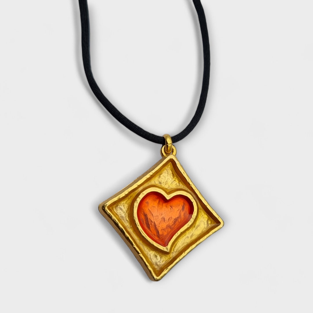 YSL Vintage Opium Solid Perfume Pendant Necklace, Red Heart, Vintage ...