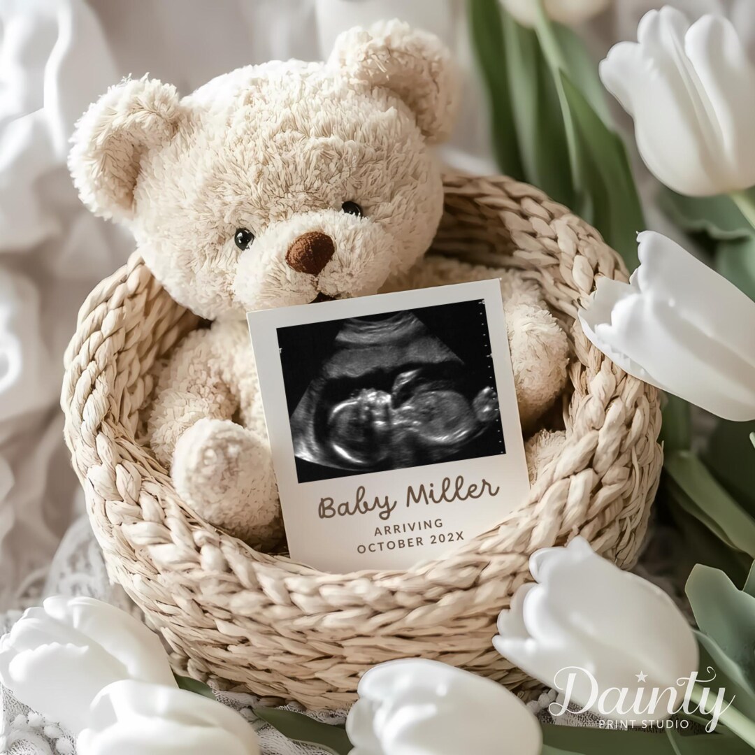 Gender Neutral Pregnancy Announcement Template With Spring Tulips and ...