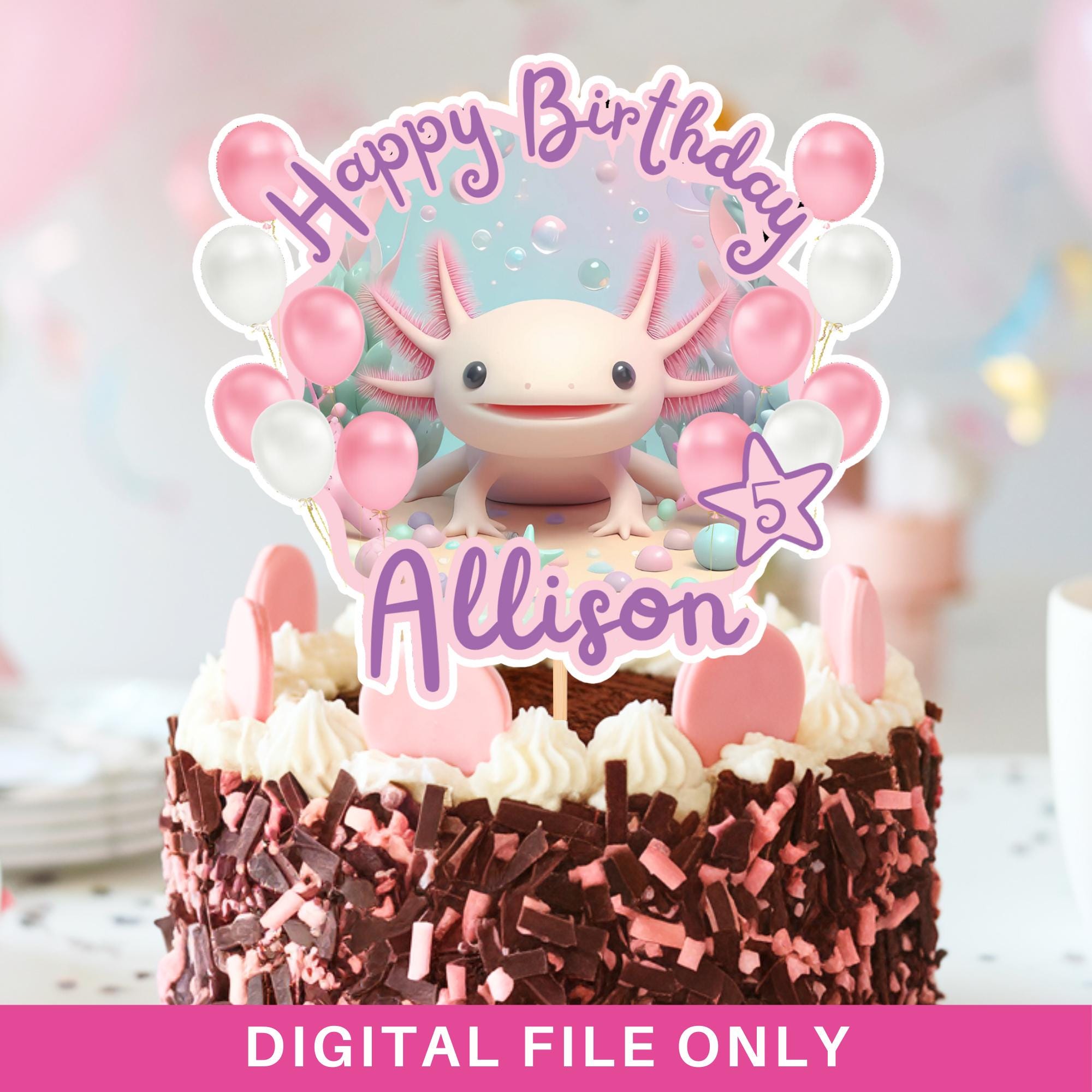 Axolotl Cake Topper, Pink Girl Axolotls Cake Topper, Editable Axolotl ...