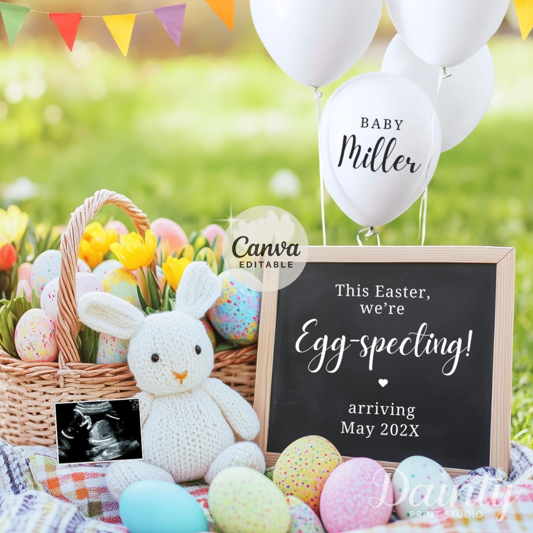 Easter Pregnancy Announcement Digital for Social Media Easter Bunny ...