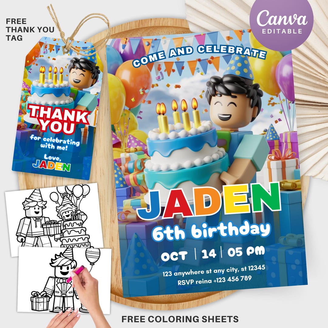 Building Blocks Birthday Invitation, Printable Rblx Birthday Invite ...