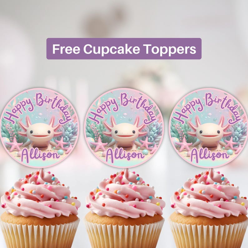 Axolotl Cake Topper, Pink Girl Axolotls Cake Topper, Editable Axolotl ...