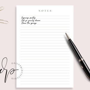Simple Notes Page Printable, Lined Note Paper, Notes Page Planner ...