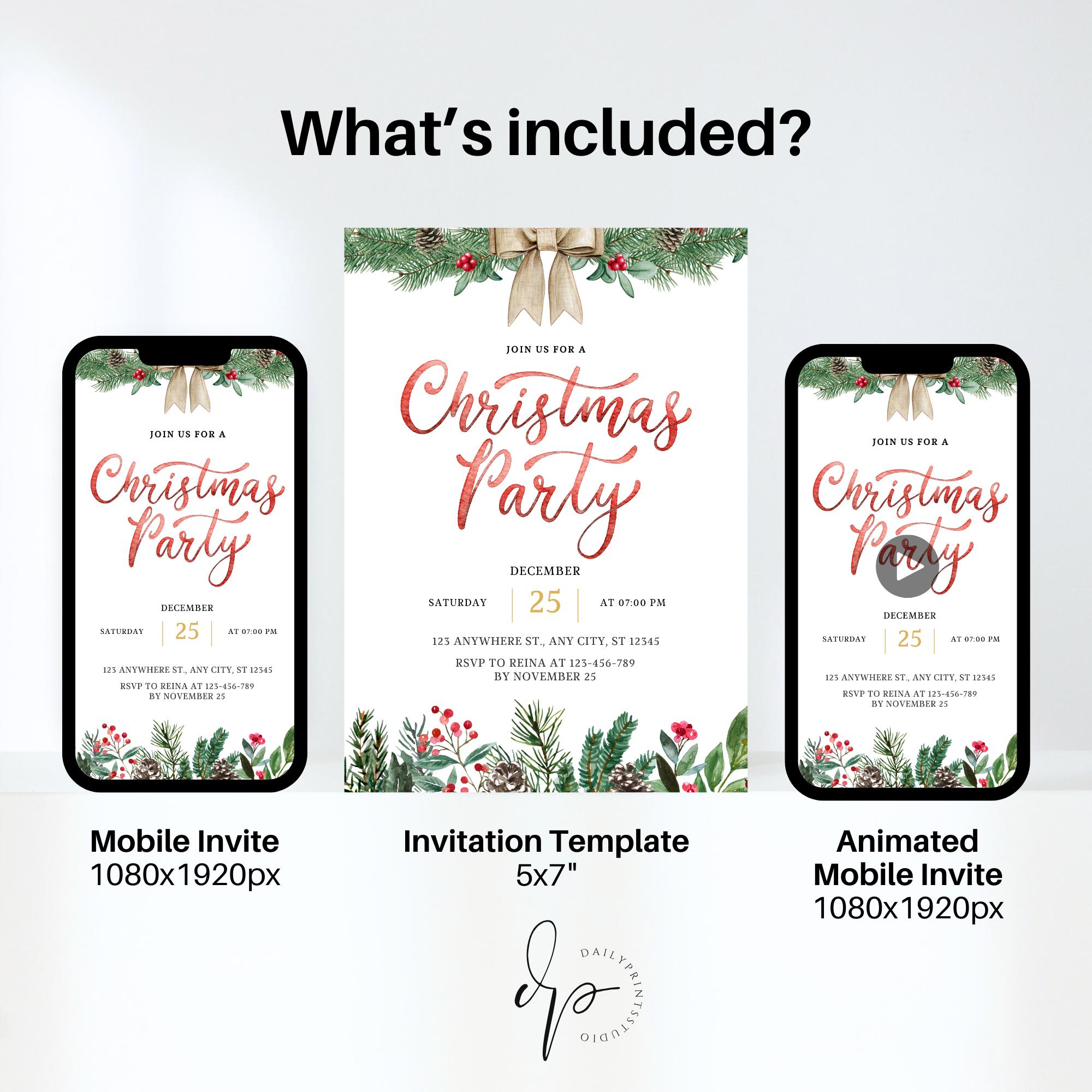 Editable Christmas Party Invitation, Christmas Birthday Invitation ...