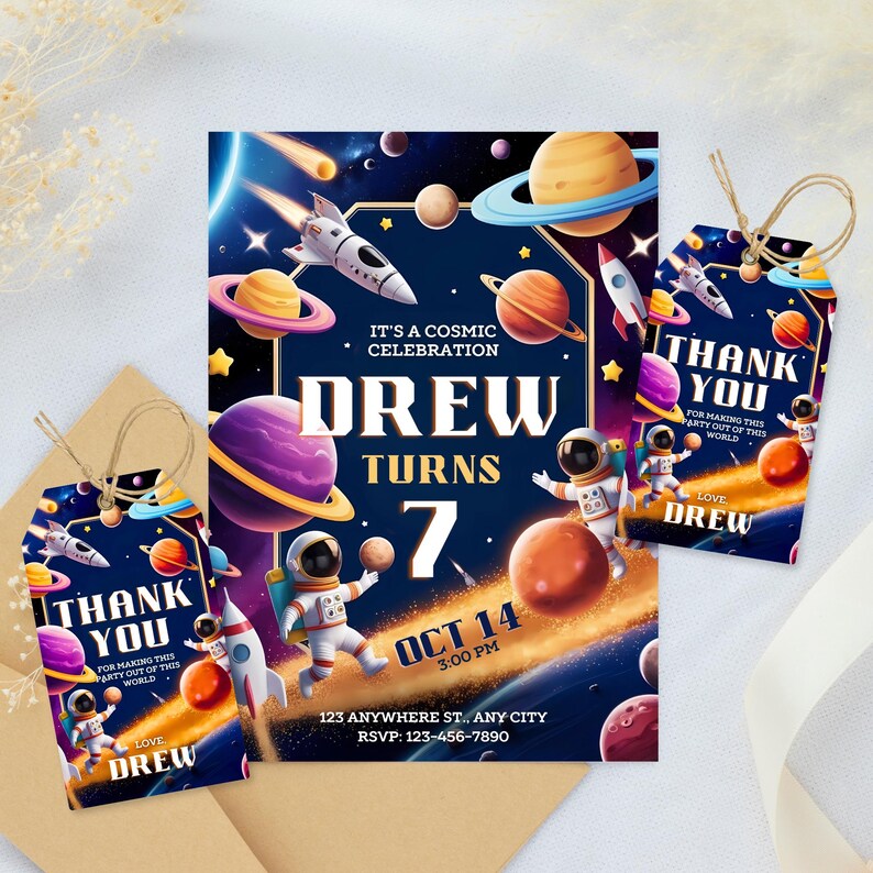 Editable Outer Space Birthday Invitation Template, Planets Rocket Ship ...