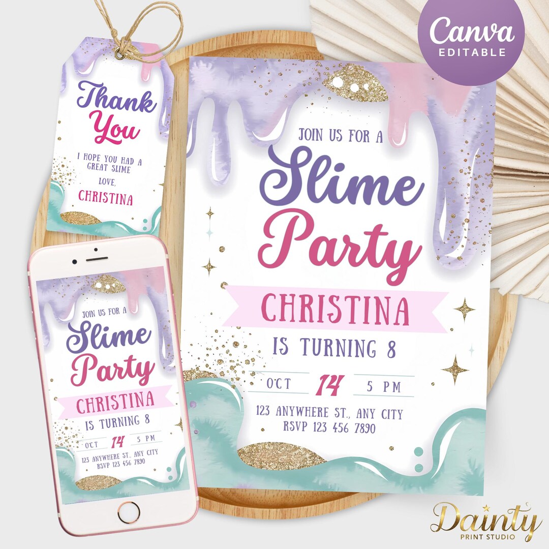 Editable Slime Party Birthday Invitation, Slime Invitation for Girl ...