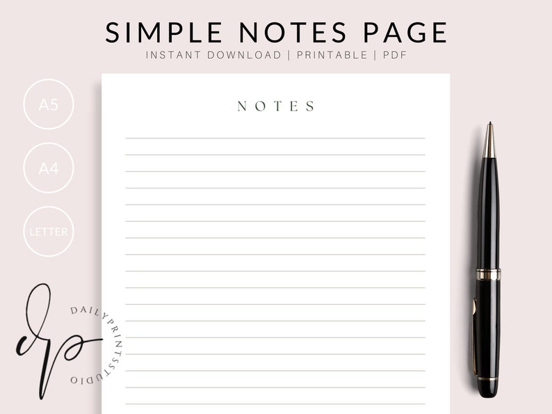 Simple Notes Page Printable, Lined Note Paper, Notes Page Planner ...