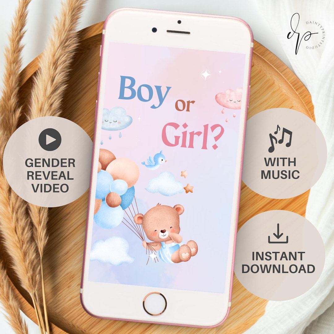 Animated Gender Reveal Video: Baby Shower Invitation (instant Download ...