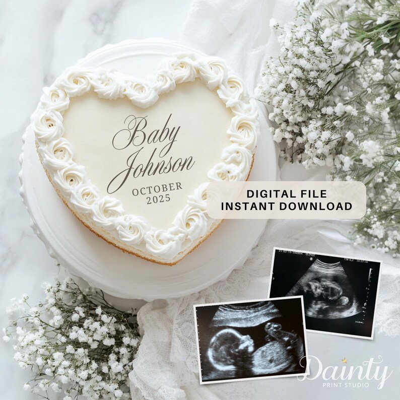 Floral Cake Pregnancy Announcement: Neutral Spring Design (digital ...