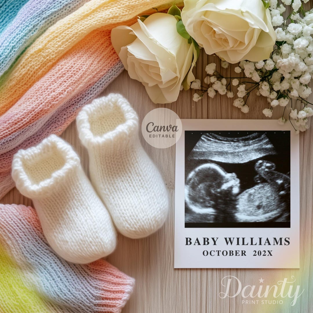 Rainbow Baby Announcement Digital, Minimalist Rainbow Gender Neutral ...