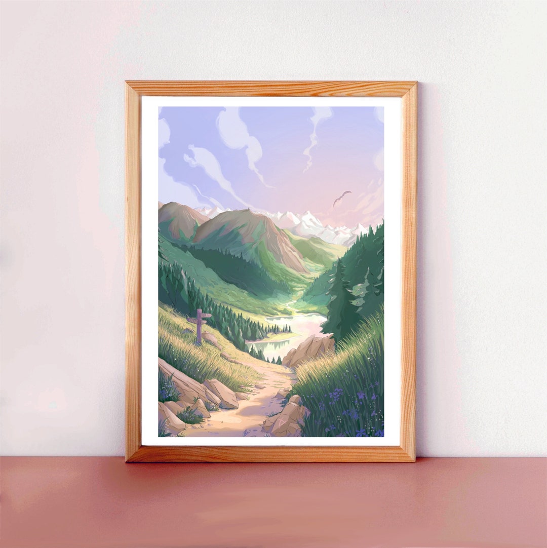 Illustration Lake Jura La Dole Drawing Painting Nature Landscape Alps ...