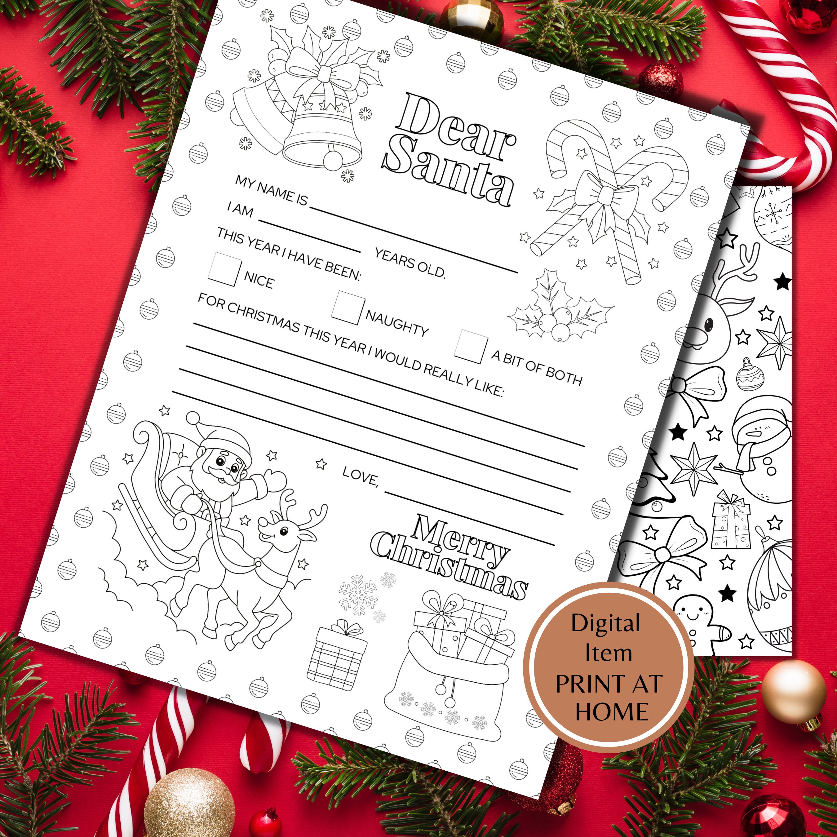 Printable Letter to Santa Coloring Page Christmas Wish List - Etsy