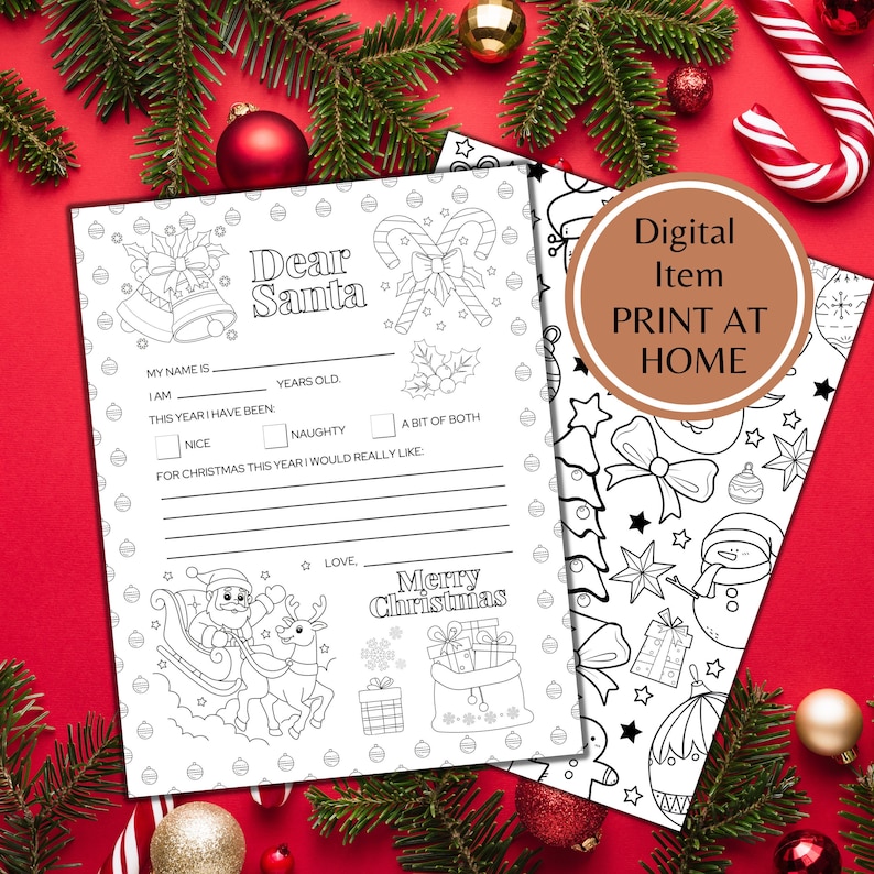 Printable Letter to Santa Coloring Page Christmas Wish List - Etsy