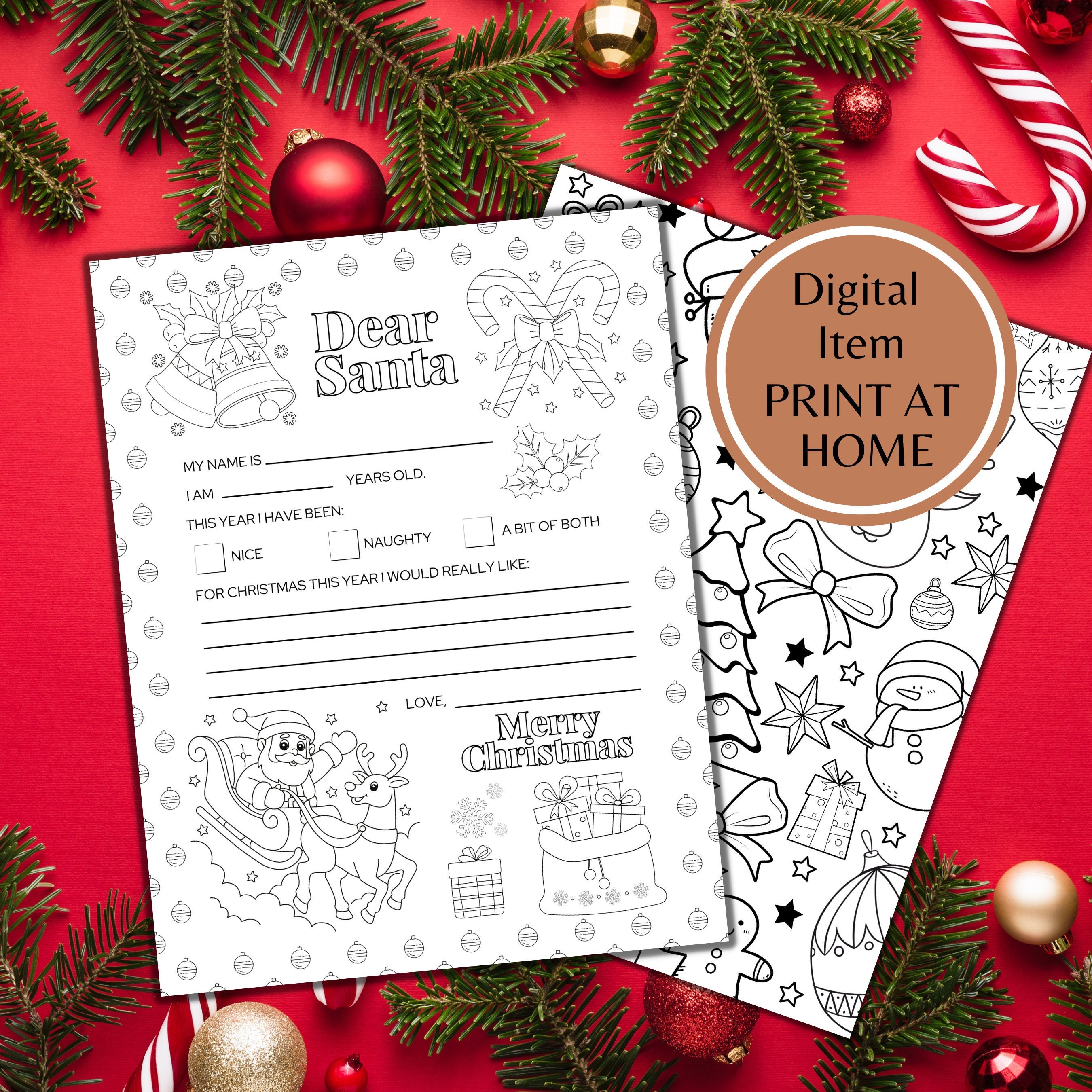 Printable Letter to Santa Coloring Page Christmas Wish List - Etsy